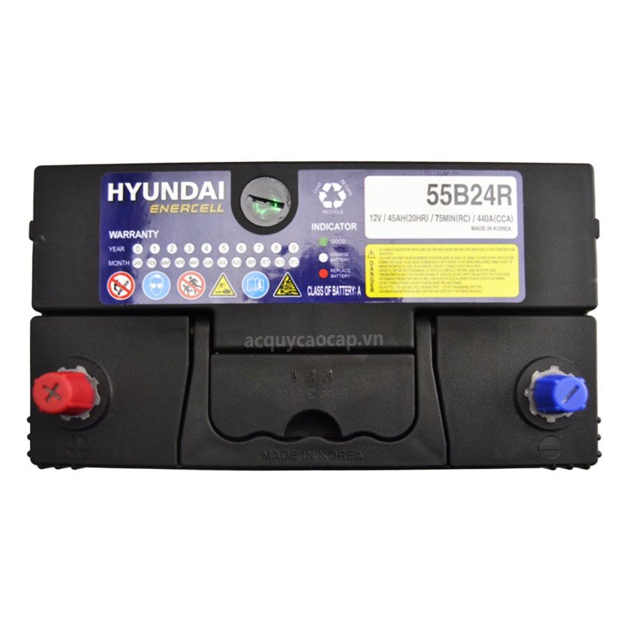 Ắc quy Hyundai 55B24R 12V 45AH - Chính hãng, ưu đãi, khuyến mãi tốt