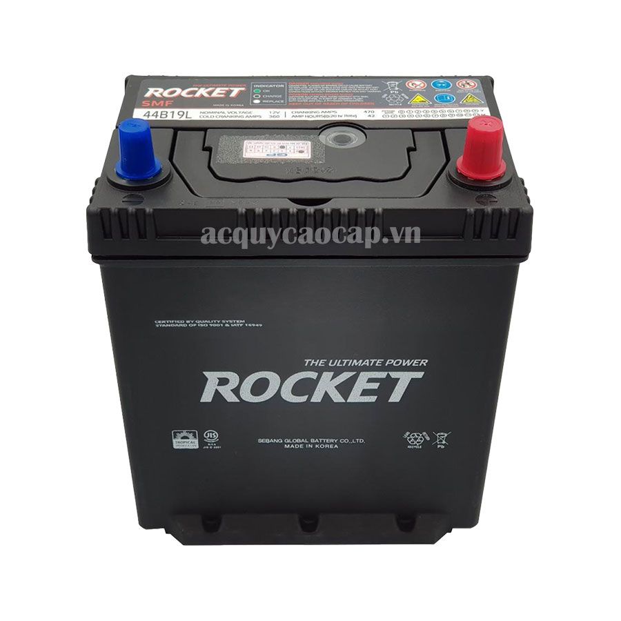 Ắc quy Rocket 44B19L 12V 42AH nhập khẩu Hàn Quốc, giá tốt, tặng ưu đãi