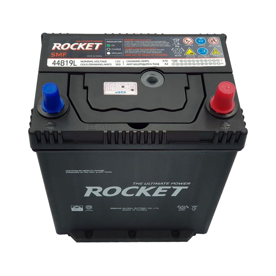 Ắc quy Rocket 44B19L 12V 42AH nhập khẩu Hàn Quốc, giá tốt, tặng ưu đãi