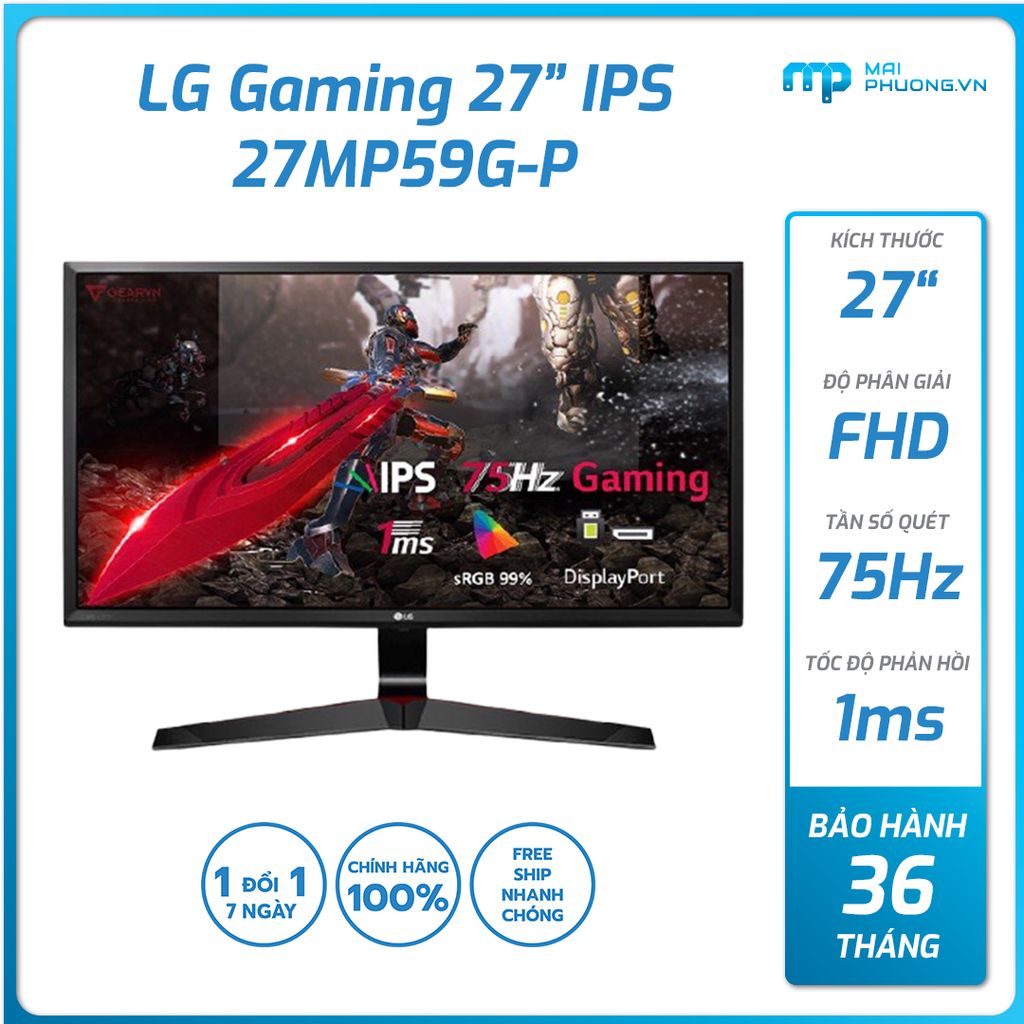 LG 27MP59G-P (27 inch IPS/FHD/75Hz/1ms/HDMI+DP/36 Tháng)