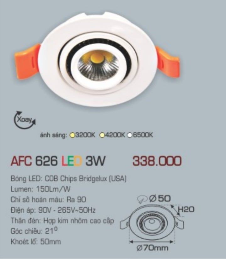 Đèn led âm trần anfaco afc 626 led 3w – ĐÈN TRANG TRÍ ĐẸP, HIỆN ĐẠI, GIÁ TỐT NHẤT