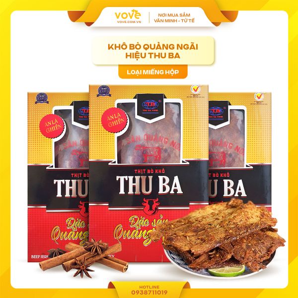 Khô bò Quãng Ngãi hiệu Thu Ba loại Miếng hộp 250gr