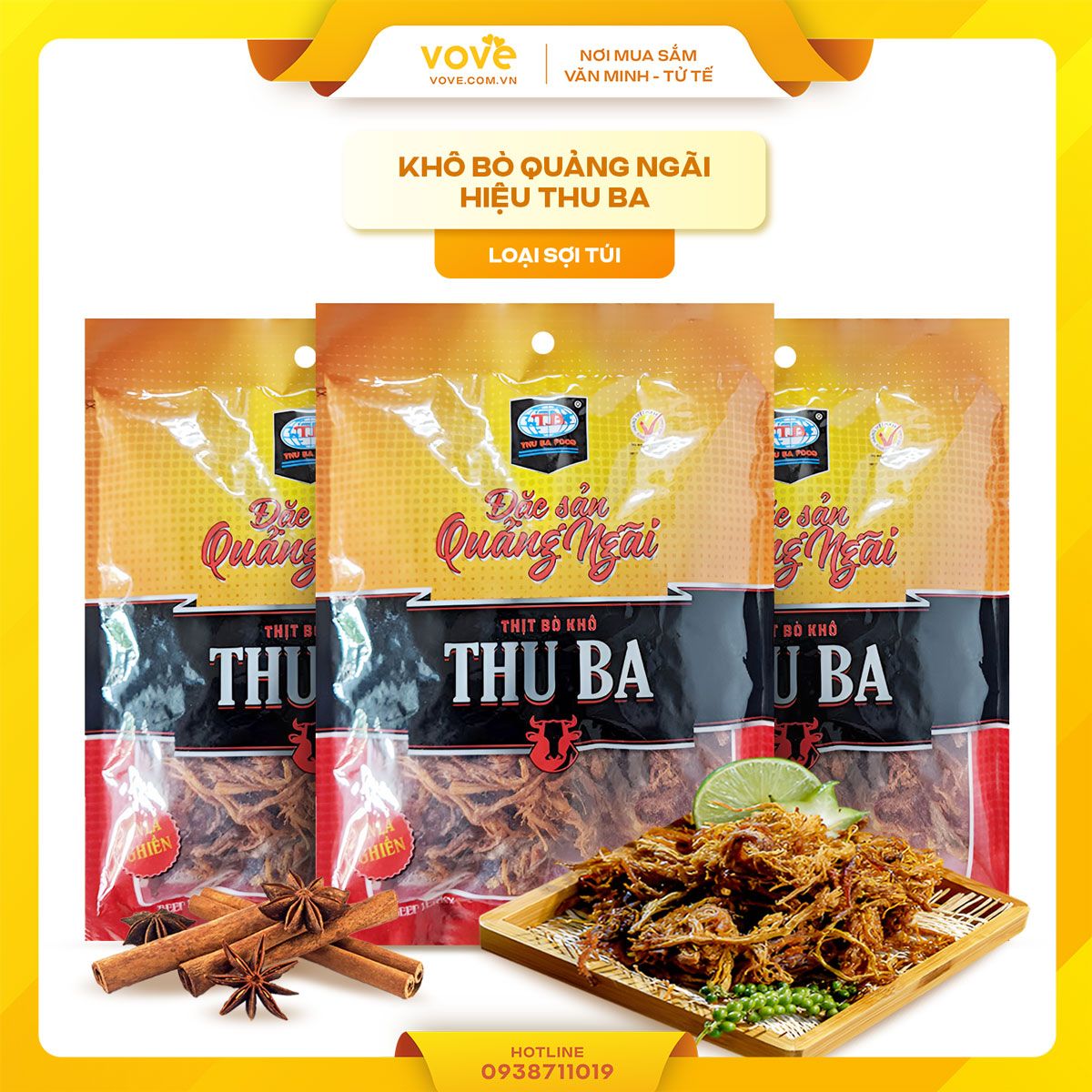 Khô bò Quãng Ngãi hiệu Thu Ba loại Sợi túi 200gr