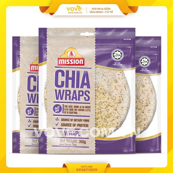 (Halal) Bánh Roti Ấn Độ vị hạt chia MISSON Chia Wraps, 8 pics, 360gr