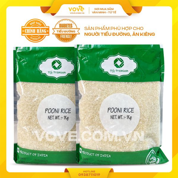 Gạo hạt ngắn, nhỏ xíu Ấn Độ PG Ponni Rice, 1kg (gói)
