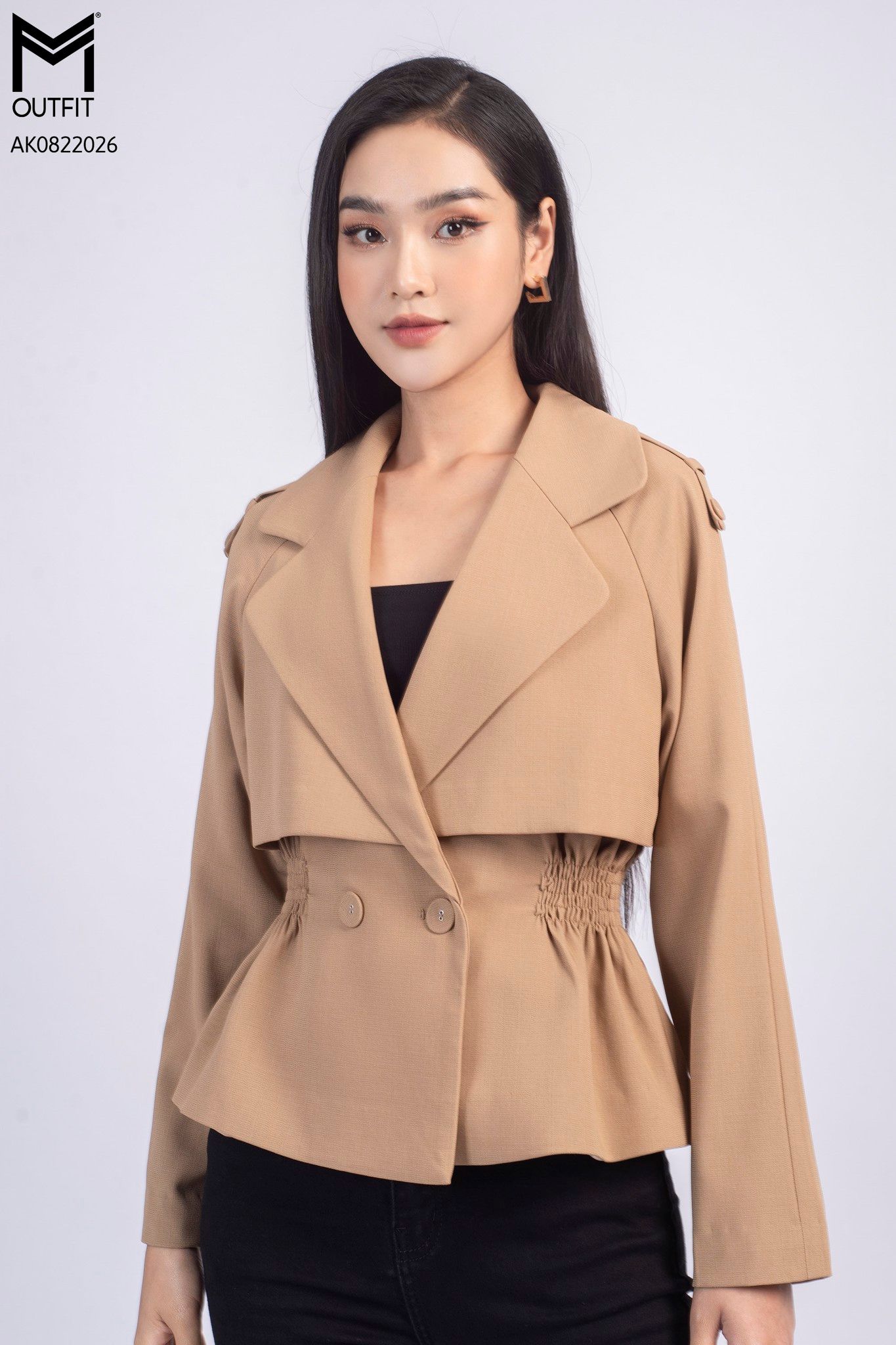 Áo khoác tà bong, chun nhún eo – MM Outfit