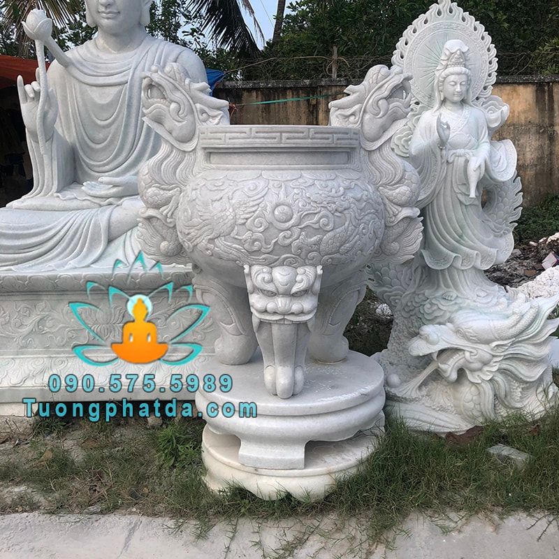 Lư Hương Tứ Linh Cao 1m5 Đá Mỹ Nghệ Song Toàn – Tượng Phật Đá Song Toàn