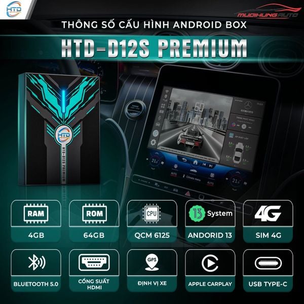 Android Box HTD D12S Premium - Mười Hùng Auto