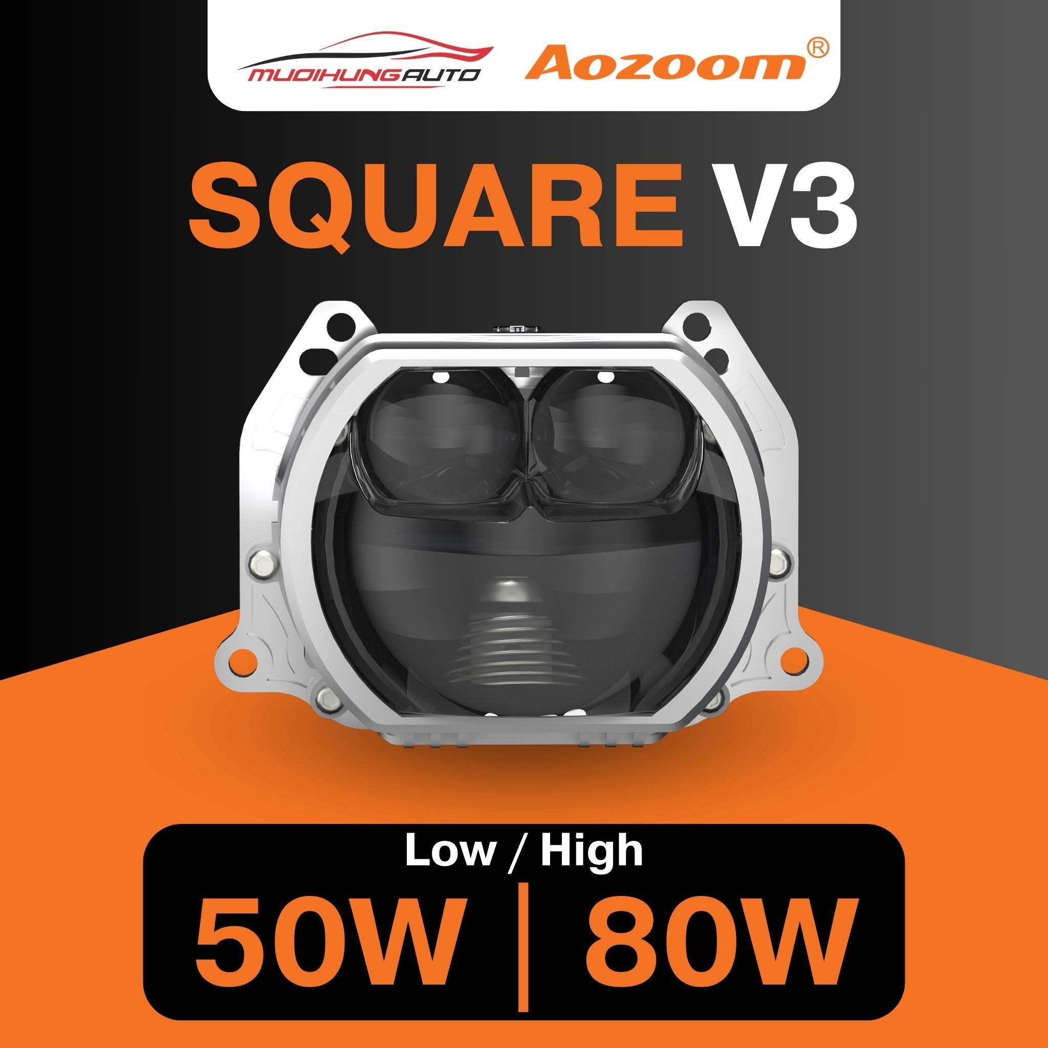 Đèn Bi LED Aozoom SQUARE V3 - Mười Hùng Auto