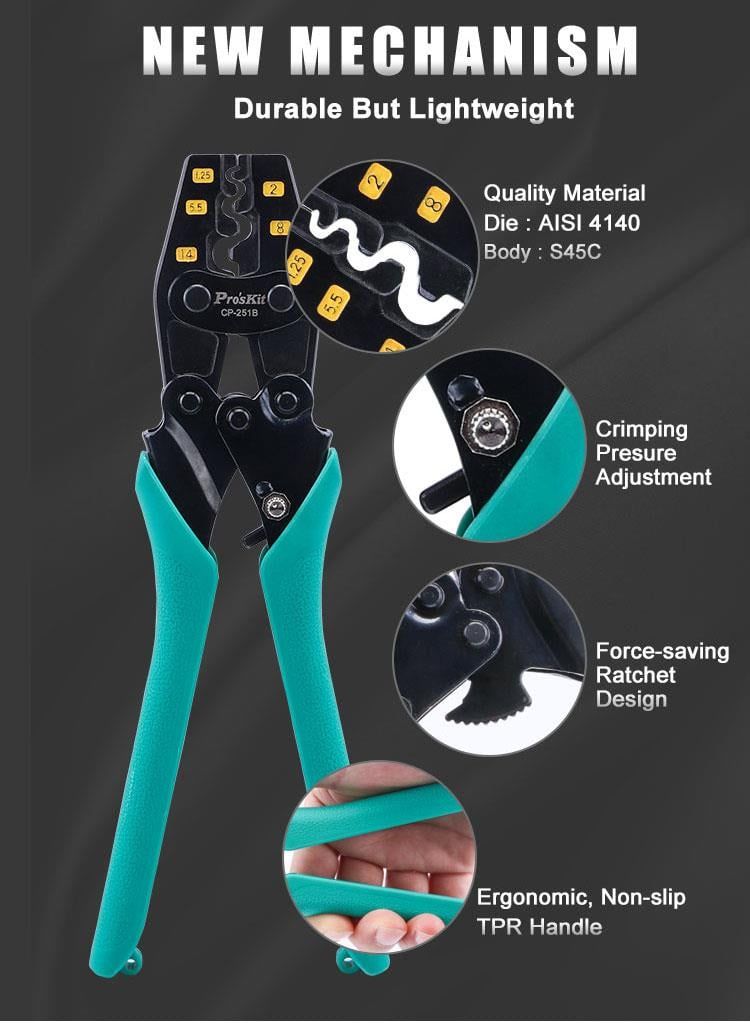 Kềm bấm cos Pro'skit CP-251B (Cos Y.O 1.25/ 2.0/ 5.5/ 8.0/ 14 mm²) – Điện tử Dân Xuân