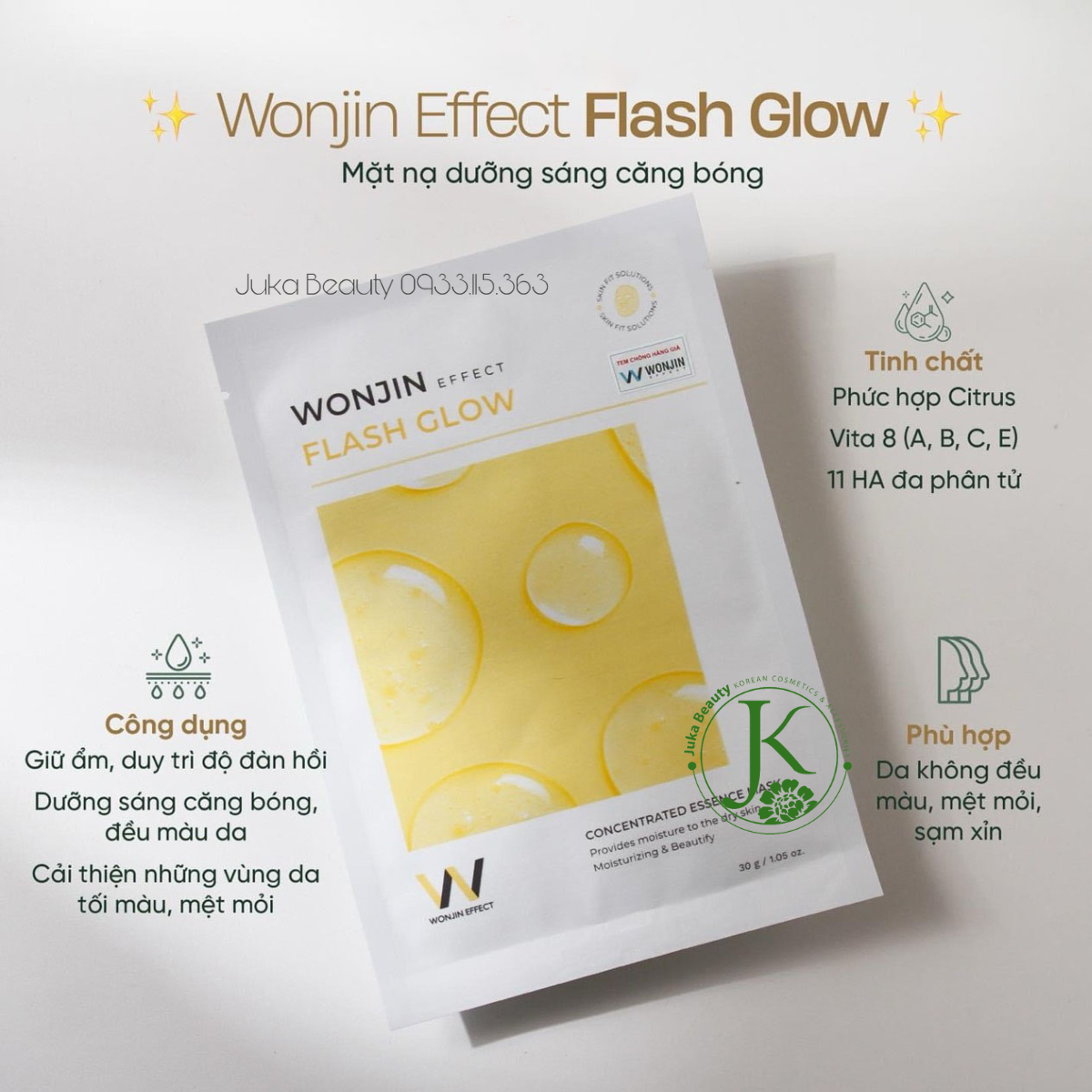 Mặt Nạ Giấy Dưỡng Da Wonjin Effect Mask 30g (1 miếng) – Juka Beauty