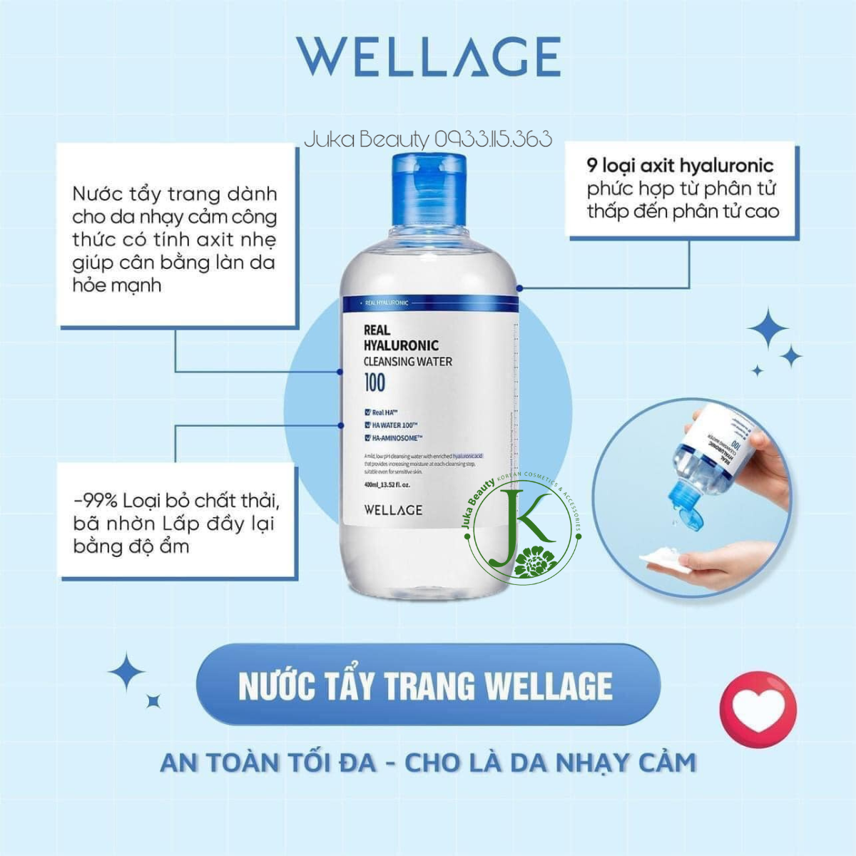 Nước Tẩy Trang Sạch Da, Dịu Nhẹ Wellage Real Hyaluronic Cleansing Wate ...