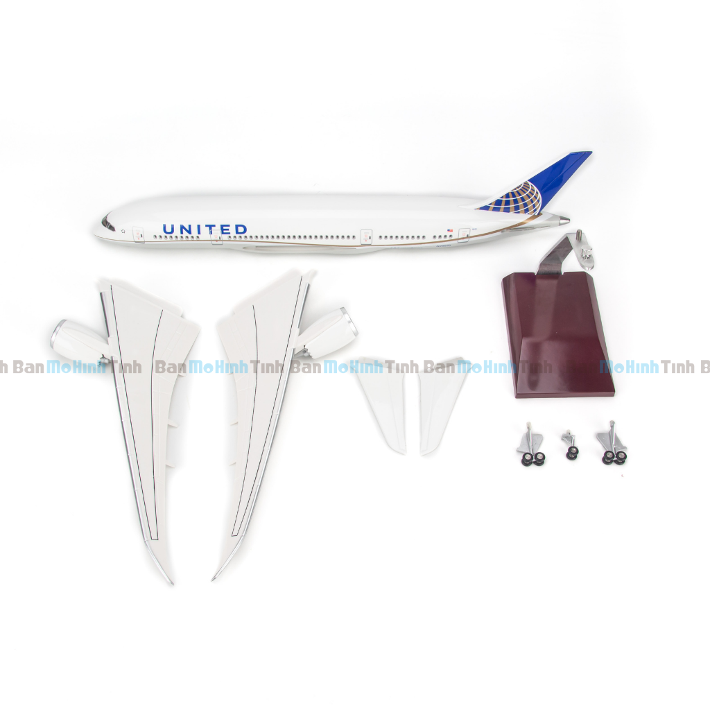 Mô hình máy bay United Airlines Boeing47cm lắp ráp có đèn Everfly – banmohinhtinh.com