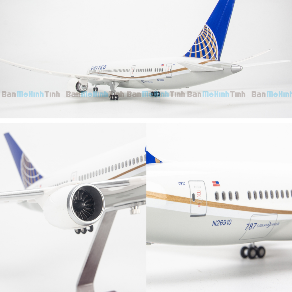 Mô hình máy bay United Airlines Boeing47cm lắp ráp có đèn Everfly – banmohinhtinh.com