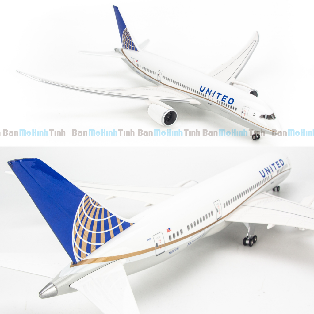 Mô hình máy bay United Airlines Boeing47cm lắp ráp có đèn Everfly – banmohinhtinh.com