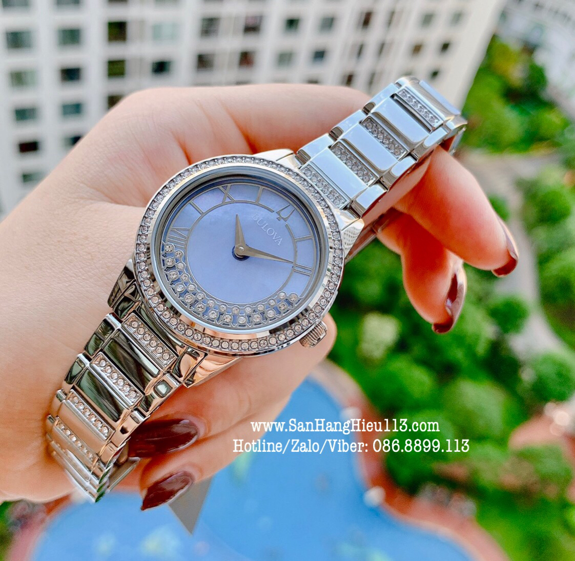Đồng hồ nữ BULOVA 96L260 TurnStyle Periwinkle Crystal Ladies Watch ...