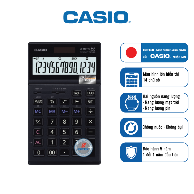 Máy tính Casio JS-140TVS Hiệu Suất CaoMáy tính CASIO JS-140TVS – BITEXSHOP