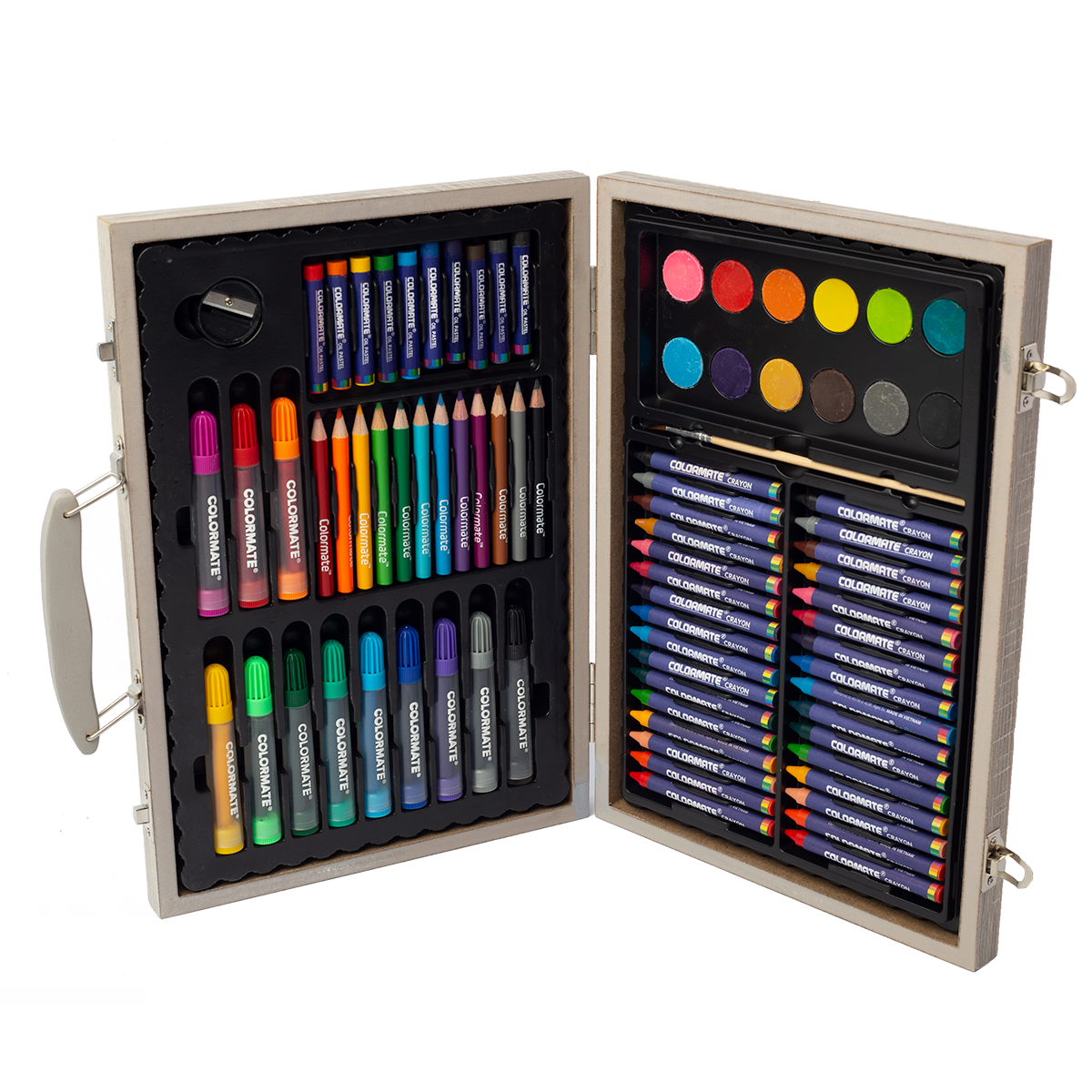 Bộ màu vẽ hộp gỗ cao cấp HG82PW – Colormate Art & Craft