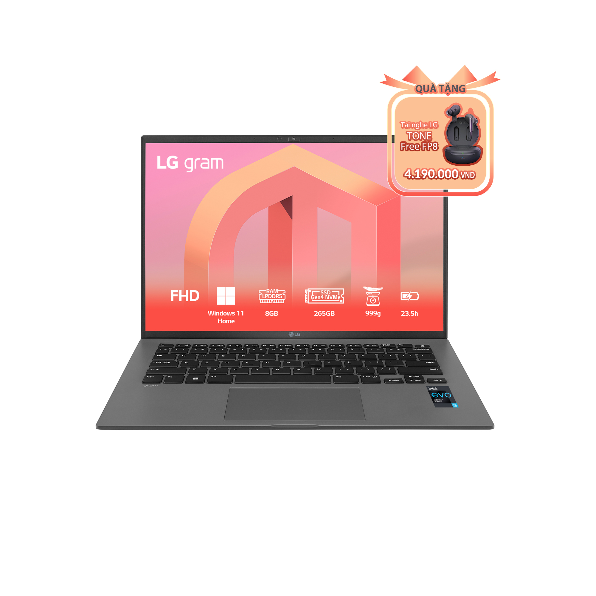 Laptop LG gram 14'', Windows 11 Home, Intel® Core™ i5 Gen 12, 8Gb, 256