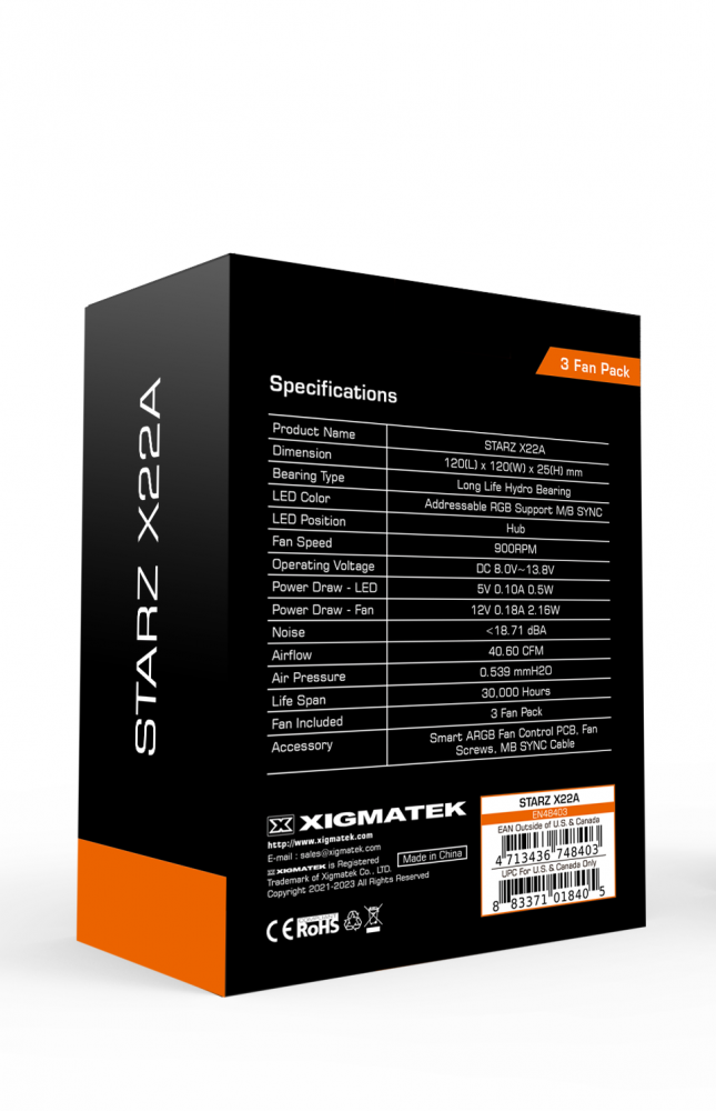 Quạt Tản Nhiệt XIGMATEK STARZ X22A (ARGB | 3 PACK )