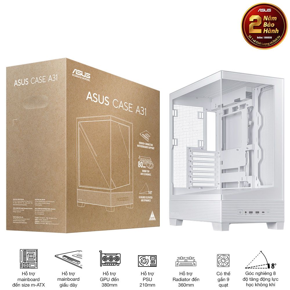 Vỏ Case Asus A31 TG WHITE / BLACK (ATX/Mid tower)