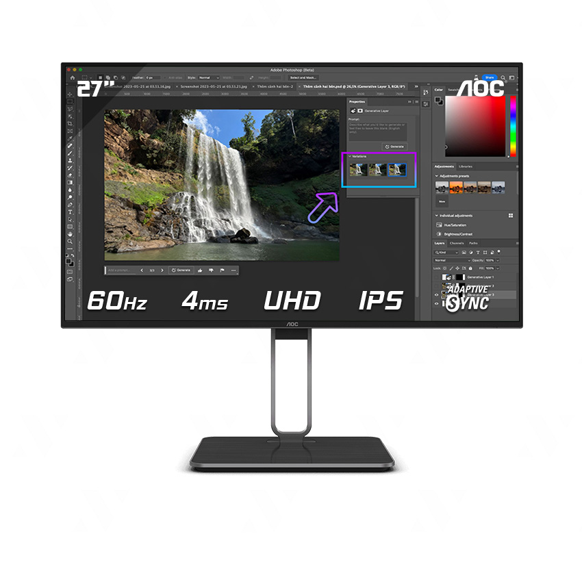 Màn hình AOC U27U2S 27 inch, 4K UHD 60Hz, Nano IPS, 4ms, sRGB 100%, Ad