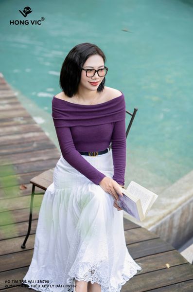 Áo tím trễ vai SM708 – hongvicfashion