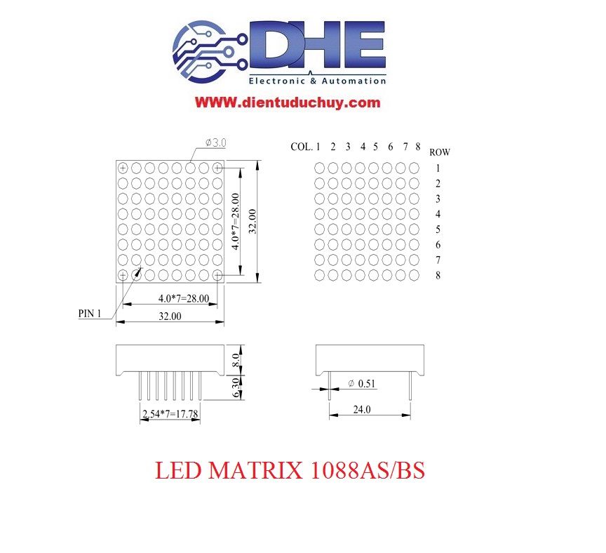 LED MA TRẬN ĐIỂM (MATRIX) - 1088(3MM, 32 x 32mm) , 1588(3.75MM, 38 x 3 ...