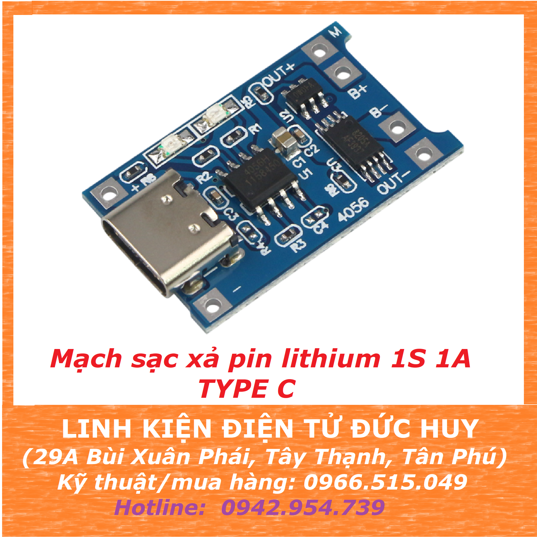 TP4056 1S 1A MẠCH BẢO VỆ SẠC XẢ 1S PIN LITHIUM ION TYPE C – LINH KIỆN ...