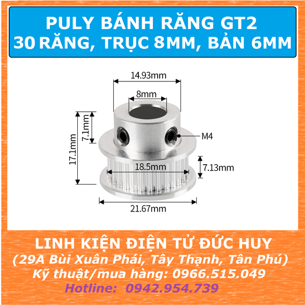Puly bánh răng GT2 30 răng đường kính ngoài 26mm Trục 8mm – LINH KIỆN ĐIỆN TỬ ĐỨC HUY (29A BÙI ...
