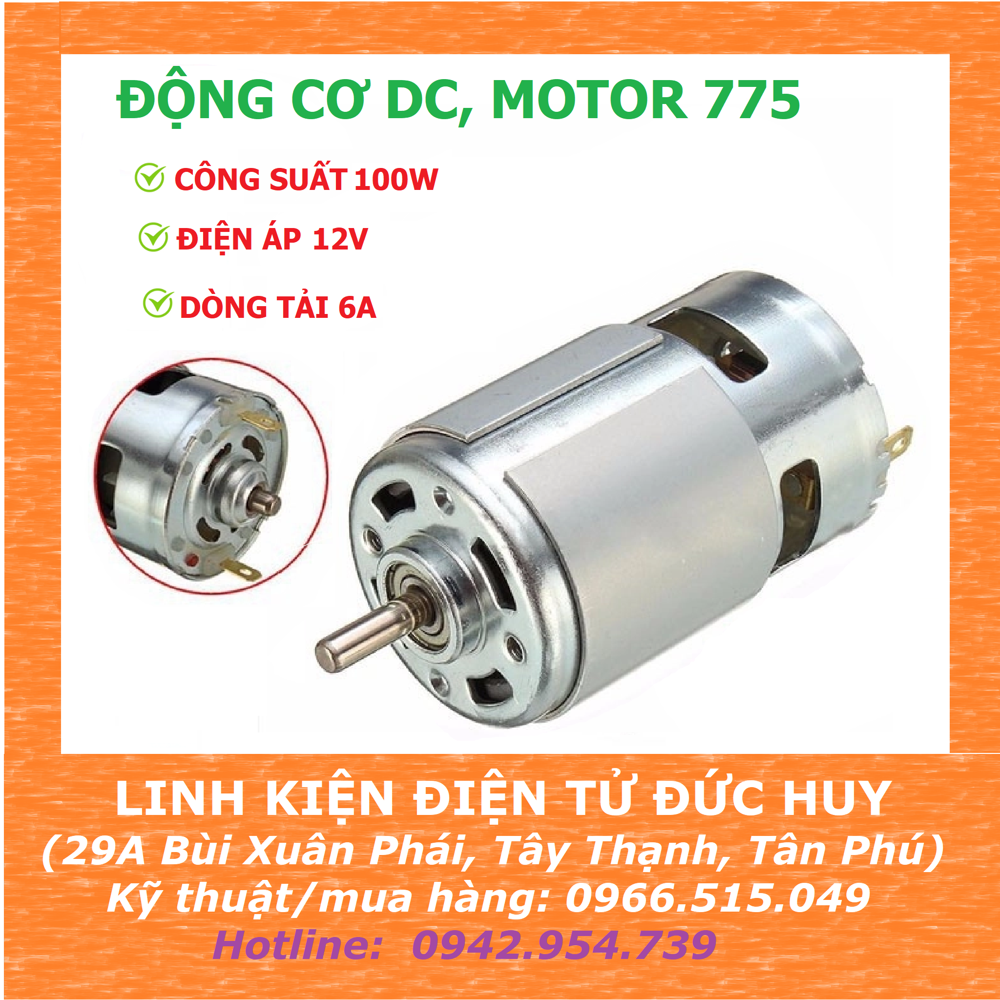 MOTOR 775 CÔNG SUẤT TỐI ĐA 150W, ĐIỆN ÁP 12V, DÒNG TẢI 6A – LINH KIỆN ...
