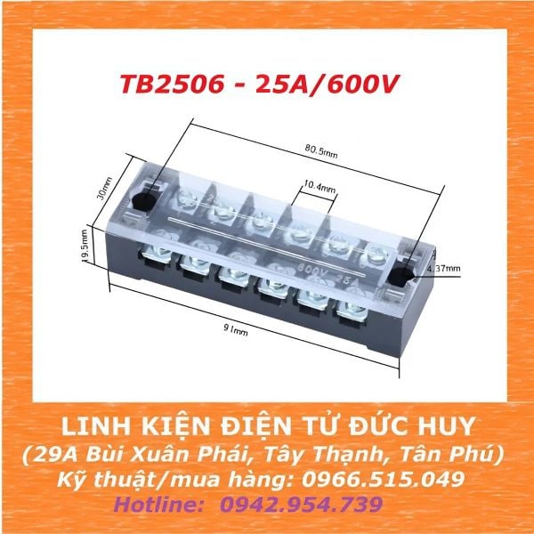 Cầu đấu dây Terminal block TB2506 - 25A/600V (6 cọc) – LINH KIỆN ĐIỆN ...