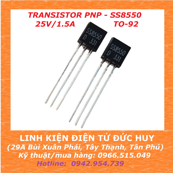 Transistor SS8550 (PNP), TO-92 – LINH KIỆN ĐIỆN TỬ ĐỨC HUY (29A BÙI XUÂN PHÁI)