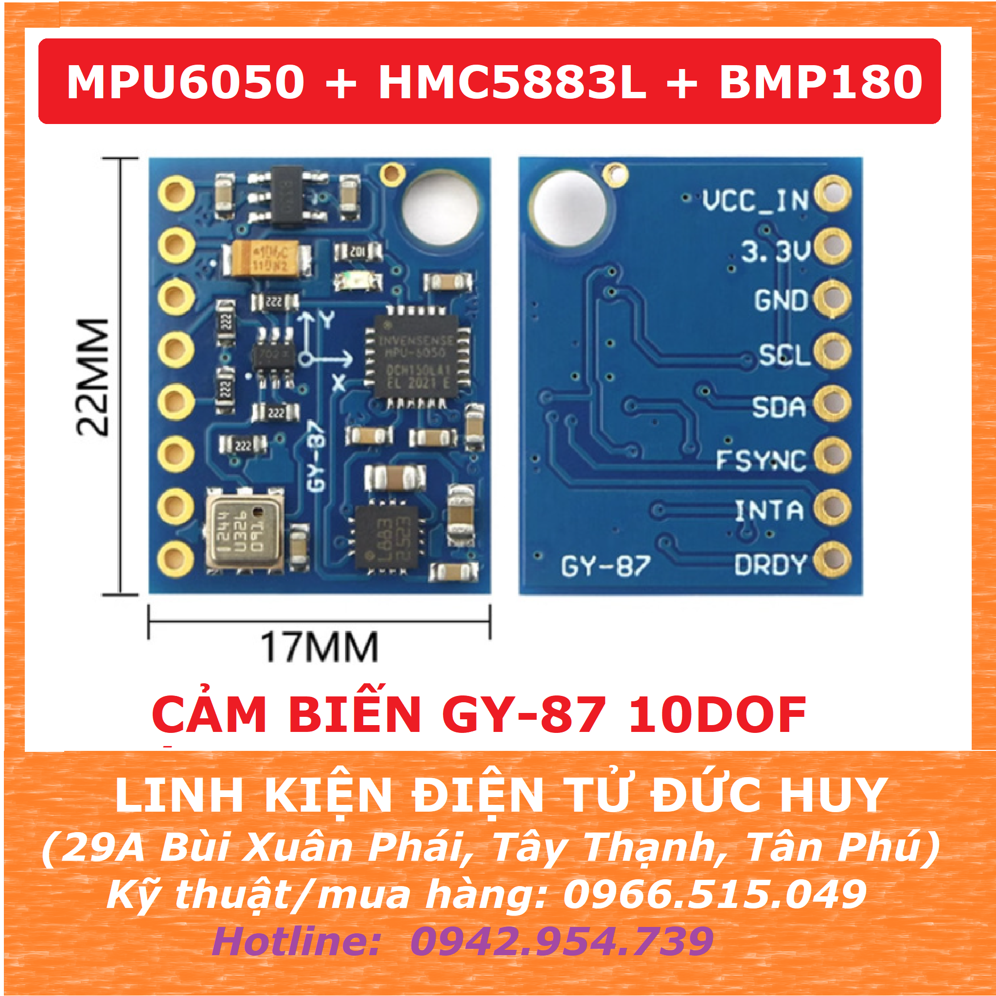 GY87 IMU 10DOF MPU6050 HMC5883L BMP180 – LINH KIỆN ĐIỆN TỬ ĐỨC HUY (29A BÙI XUÂN PHÁI)