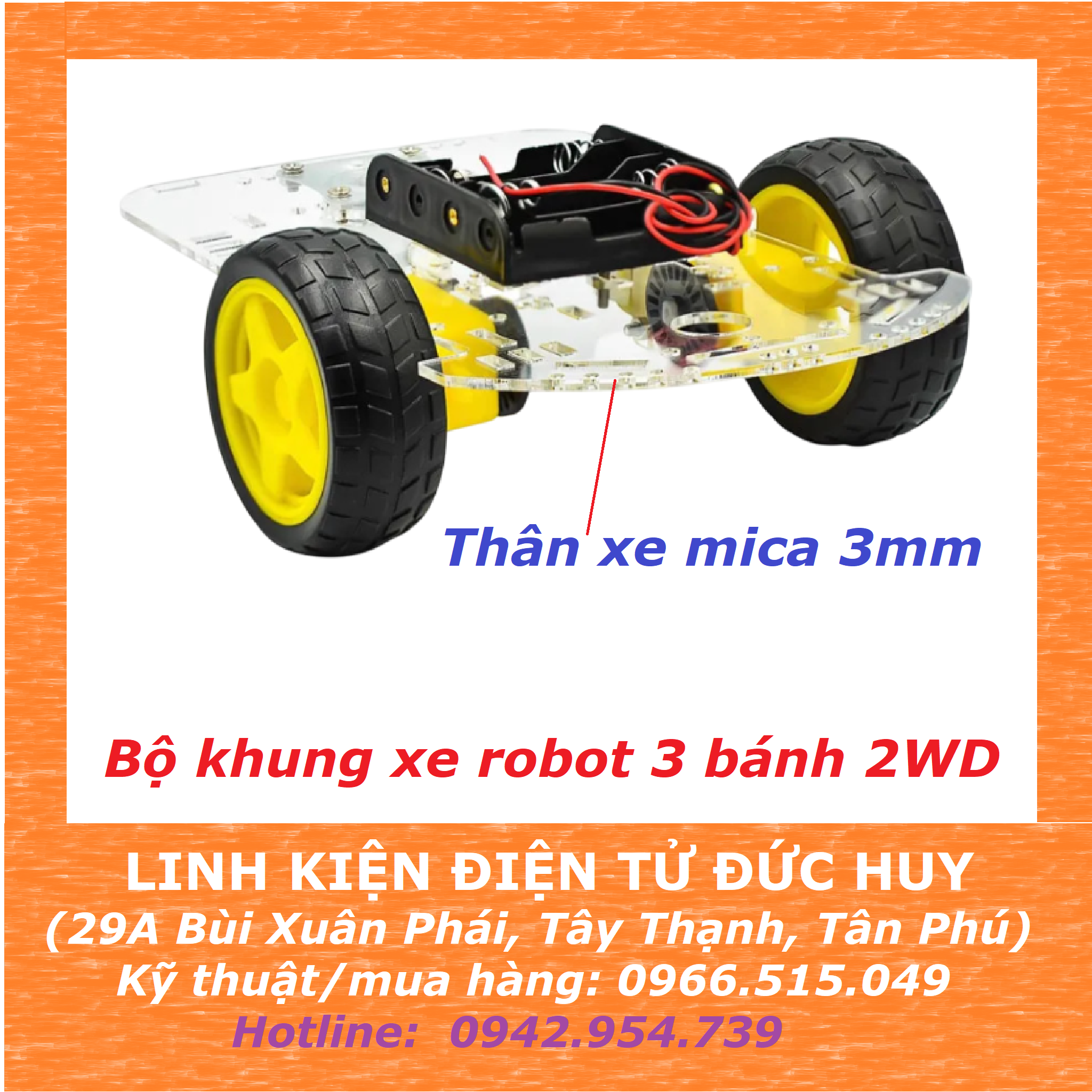 BỘ KHUNG XE ROBOT 3 BÁNH 2WD MICA, ĐẦY ĐỦ PHỤ KIỆN – LINH KIỆN ĐIỆN TỬ ...