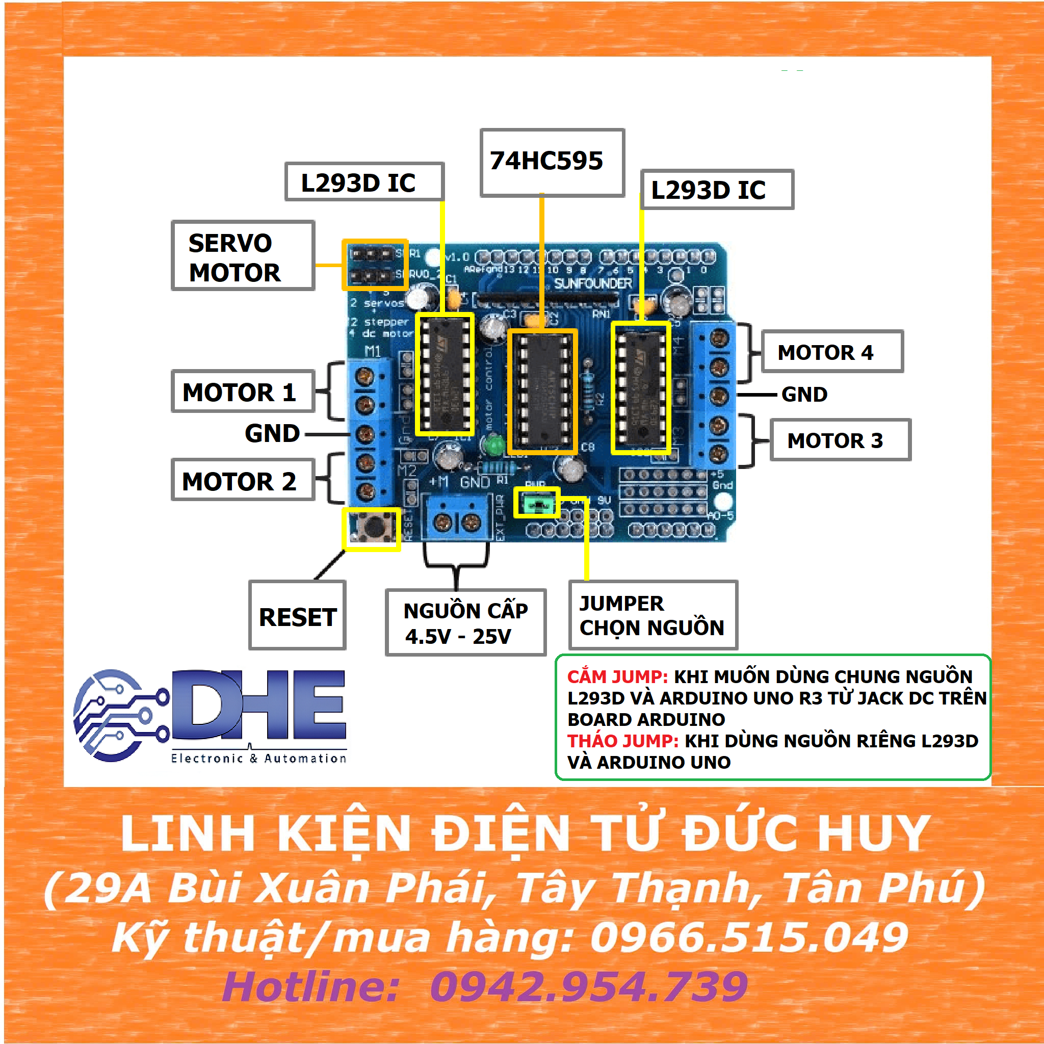 L293D Module driver điều khiển tốc độ động cơ DC, động cơ bước step ...
