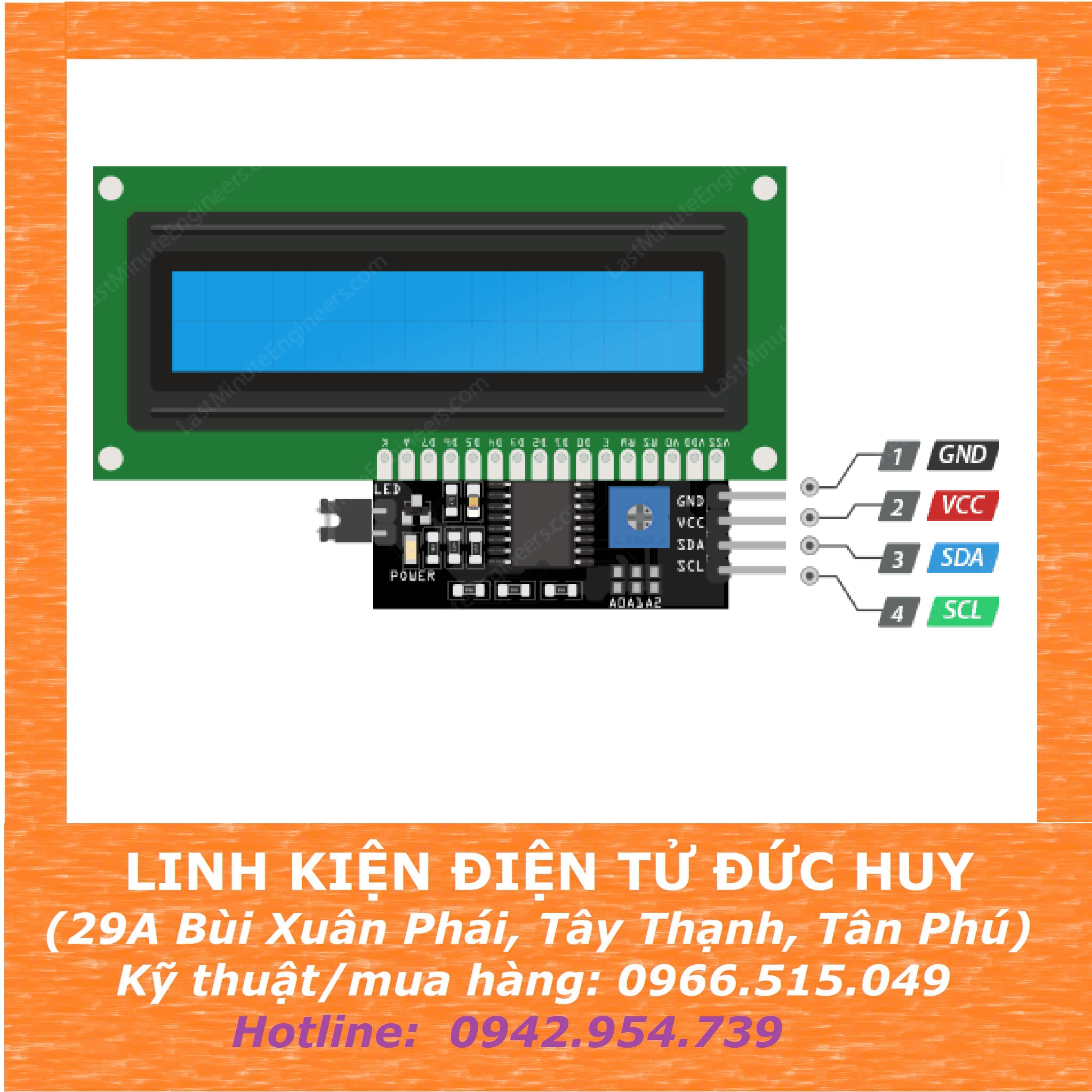 MÀN HÌNH LCD1602 + I2C - ĐIỆN ÁP 5V – LINH KIỆN ĐIỆN TỬ ĐỨC HUY (29A ...