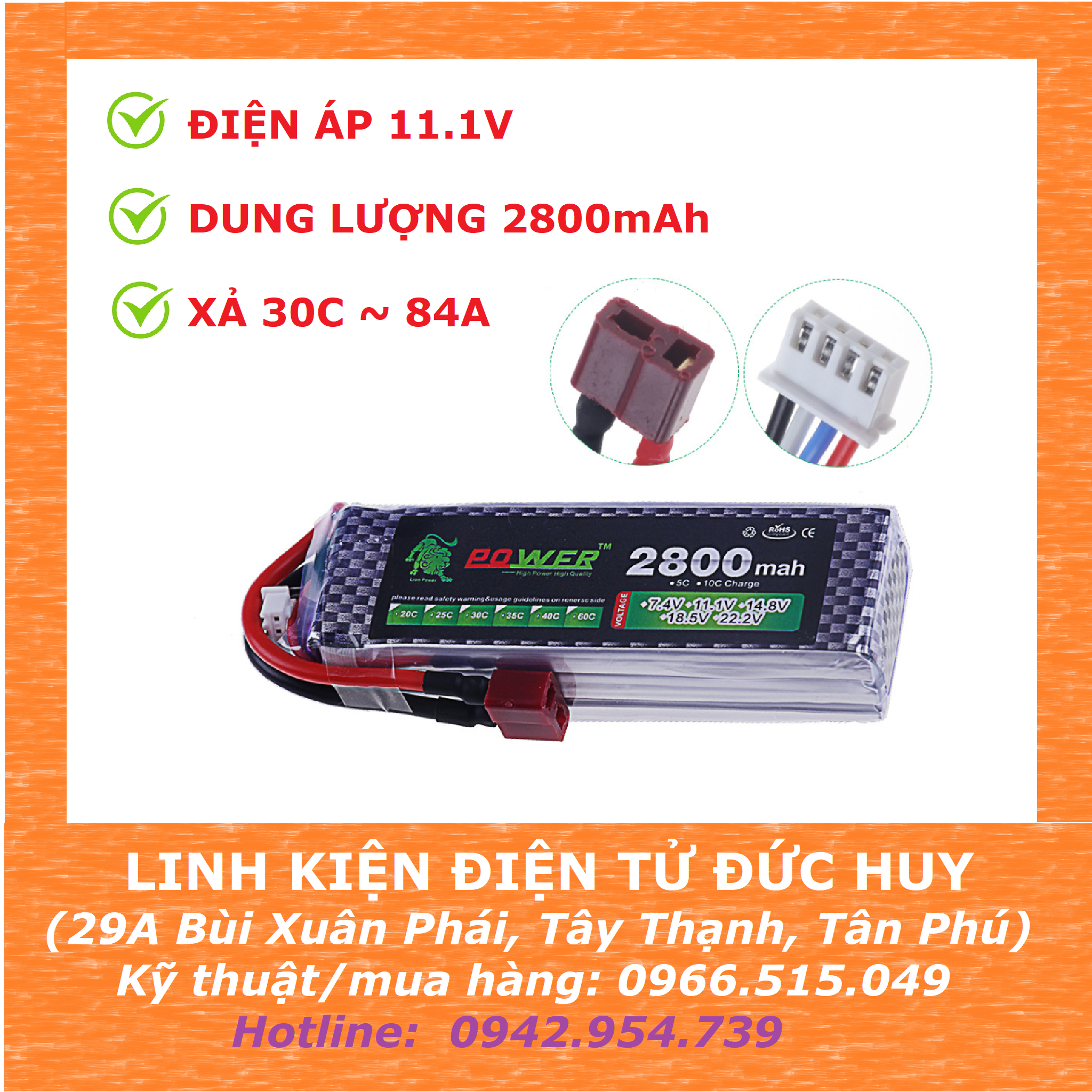 PIN LIPO 3S 11.1V 2800maH – LINH KIỆN ĐIỆN TỬ ĐỨC HUY (29A BÙI XUÂN PHÁI)