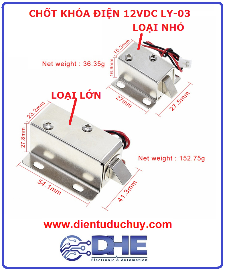 CHỐT KHÓA ĐIỆN TỪ LY-03, ĐIỆN ÁP 12VDC (LOẠI LỚN) – LINH KIỆN ĐIỆN TỬ ĐỨC HUY (29A BÙI XUÂN PHÁI)