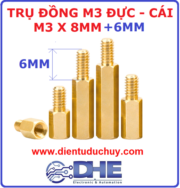 Trụ đồng M3, đực-cái (1 đầu đực, 1 đầu cái), dài 8mm – LINH KIỆN ĐIỆN ...
