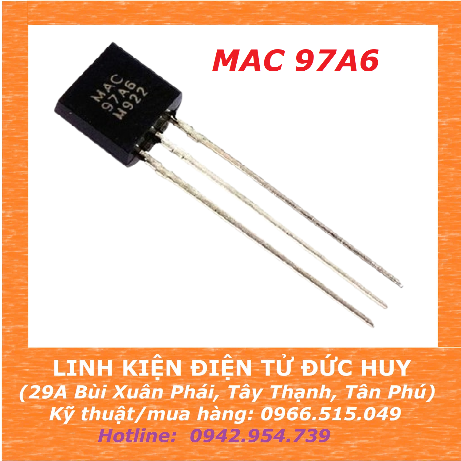 Triac MAC97A6 0.8A 400V – LINH KIỆN ĐIỆN TỬ ĐỨC HUY (29A BÙI XUÂN PHÁI)