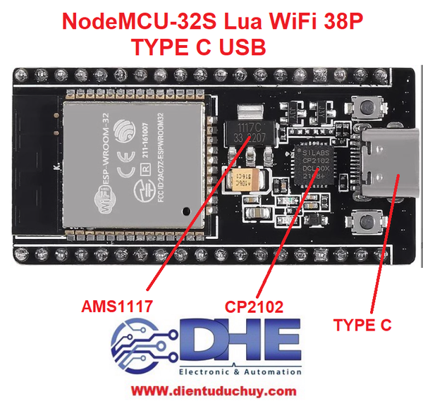 NODEMCU ESP32 ESP WROOM 32 38P, TYPE C USB – LINH KIỆN ĐIỆN TỬ ĐỨC HUY (29A BÙI XUÂN PHÁI)