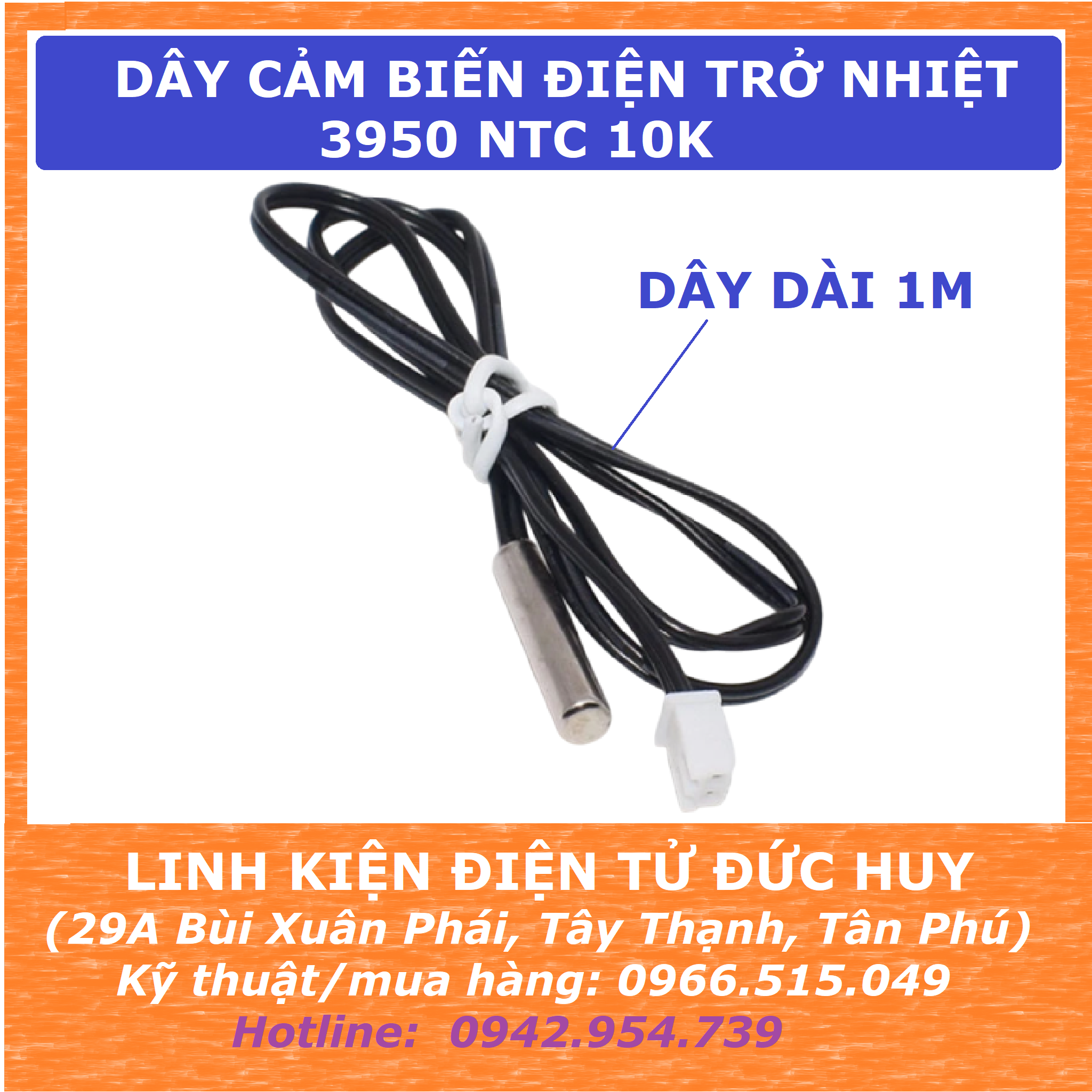 Dây cảm biến nhiệt độ NTC 3950 10K dài 1m – LINH KIỆN ĐIỆN TỬ ĐỨC HUY (29A BÙI XUÂN PHÁI)