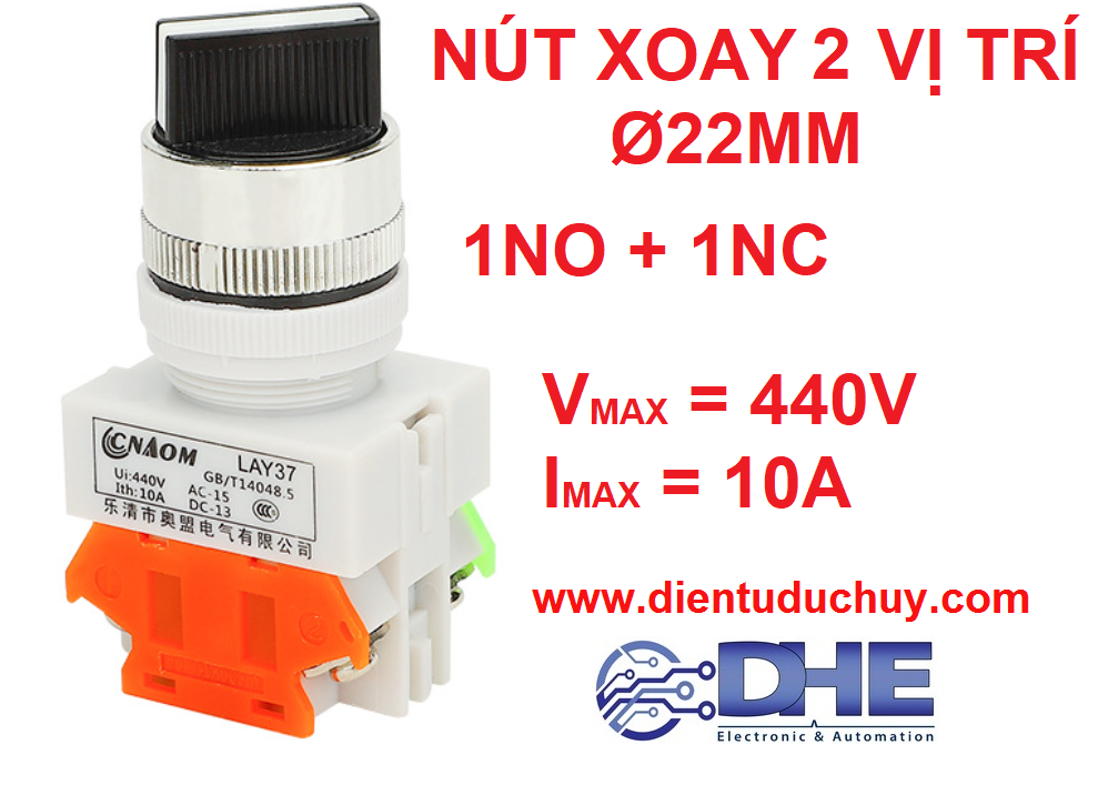 CÔNG TẮC XOAY NÚT CHUYỂN 2 VỊ TRÍ 22MM (1NO + 1NC) – LINH KIỆN ĐIỆN TỬ ĐỨC HUY (29A BÙI XUÂN PHÁI)