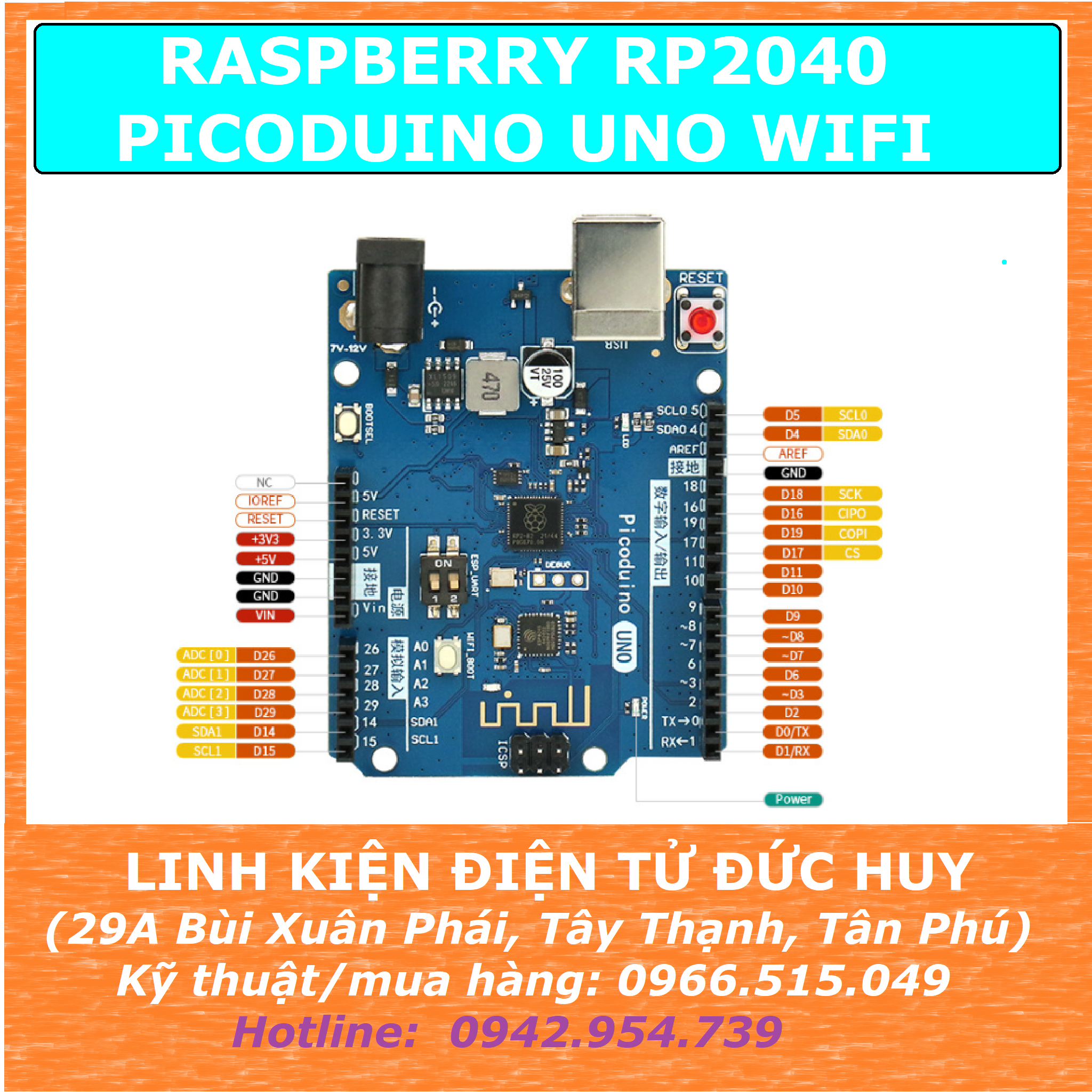 RASPBERRY RP2040 PICODUINO UNO WIFI – LINH KIỆN ĐIỆN TỬ ĐỨC HUY (29A BÙI XUÂN PHÁI)