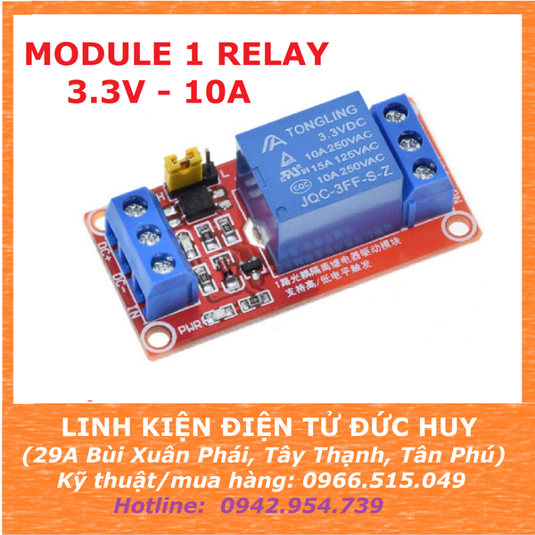 Module 1 relay 3.3V 10A có jumper kích High/Low trigger opto cách ly ...