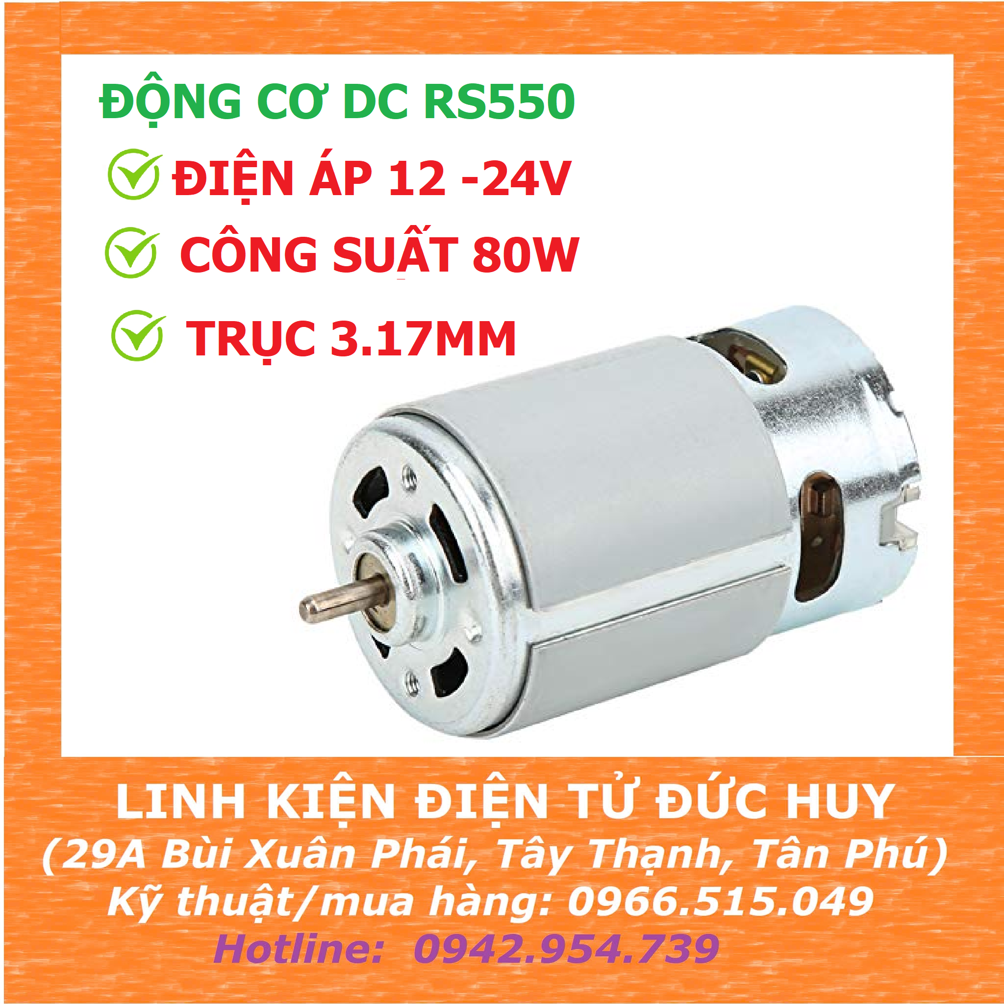 ĐỘNG CƠ RS550, 12V-24V – LINH KIỆN ĐIỆN TỬ ĐỨC HUY (29A BÙI XUÂN PHÁI)