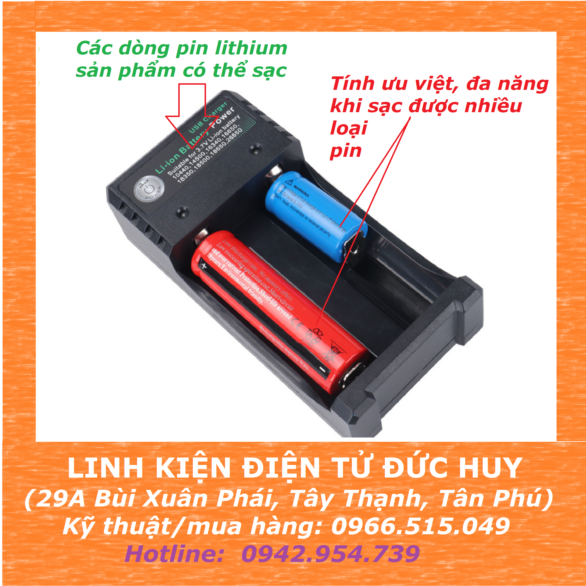 Bộ sạc 2 pin lithium ion loại tốt, cổng USB – LINH KIỆN ĐIỆN TỬ ĐỨC HUY ...