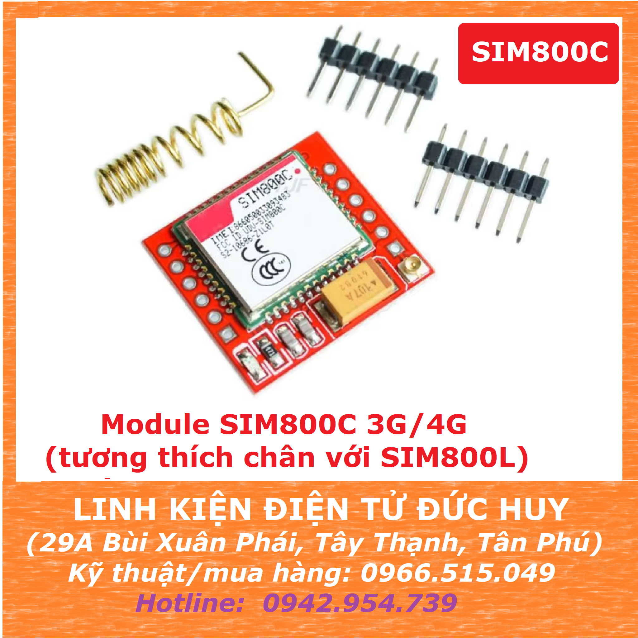 MODULE SIM800C 4G SMS/GSM/GPRS ( BOARD ĐỎ ) – LINH KIỆN ĐIỆN TỬ ĐỨC HUY (29A BÙI XUÂN PHÁI)