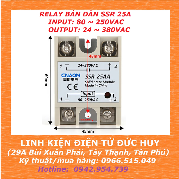 SSR 25AA RELAY BÁN DẪN (INPUT 80~250VAC) – LINH KIỆN ĐIỆN TỬ ĐỨC HUY (29A BÙI XUÂN PHÁI)